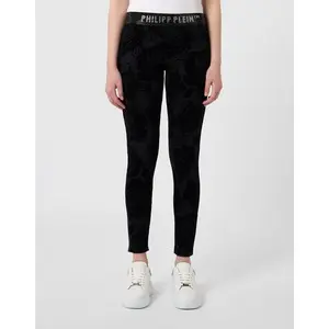 Philipp Plein Leggings Flock Flower Monogram - Black