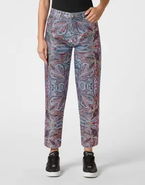 Philipp Plein Denim Trousers Mom Fit Crystal Colorful Circus - Icecube