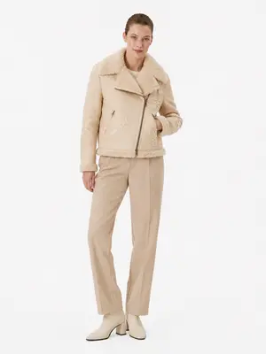 MINE BILGI Sonor Embroidered Merino Curly Shearling Biker Jacket
