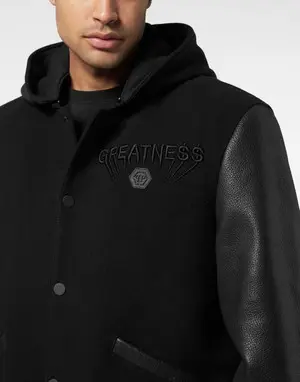 Philipp Plein Hooded Varsity Bomber With Leather Sleeves Greatness