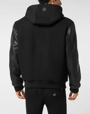 Philipp Plein Hooded Varsity Bomber With Leather Sleeves Greatness