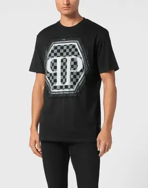 Philipp Plein Jersey T-shirt Round Neck Ss Strass Hexagon - Black