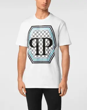 Philipp Plein Jersey T-shirt Round Neck Ss Strass Hexagon - White