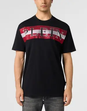 Philipp Plein Round Neck T-shirt Stripe Logo Stones - Black