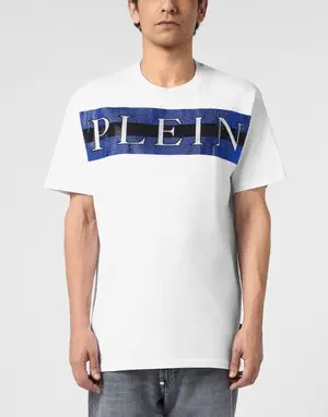 Philipp Plein Round Neck T-shirt Stripe Logo Stones - White