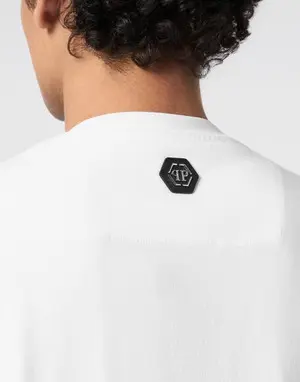 Philipp Plein Round Neck T-shirt Stripe Logo Stones - White