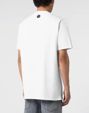 Philipp Plein Round Neck T-shirt Stripe Logo Stones - White