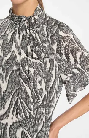 Santorelli Athena Tie Neck Blouse With Short Flutter-sleeves