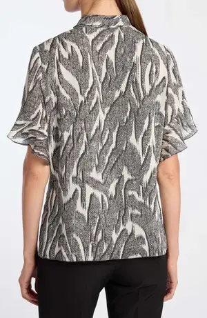 Santorelli Athena Tie Neck Blouse With Short Flutter-sleeves