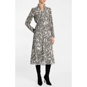 Santorelli Irina Ruffle-neck Buttoned Midi Dress