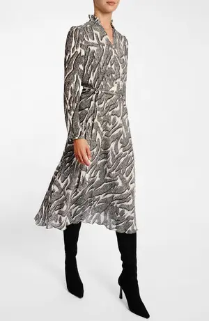 Santorelli Irina Ruffle-neck Buttoned Midi Dress