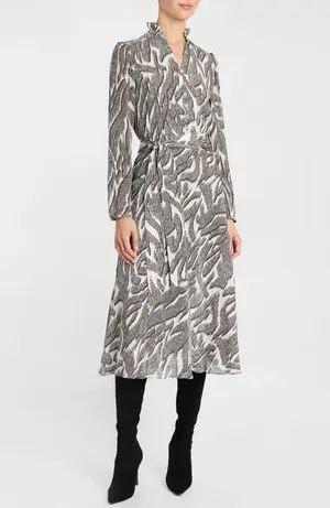 Santorelli Irina Ruffle-neck Buttoned Midi Dress