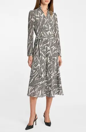 Santorelli Irina Ruffle-neck Buttoned Midi Dress