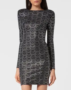 Philipp Plein Mini Dress Ls Monogram - Black