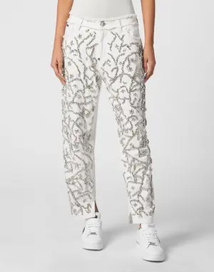 Philipp Plein Denim Trousers Mom Fit Crystal - Summersnow