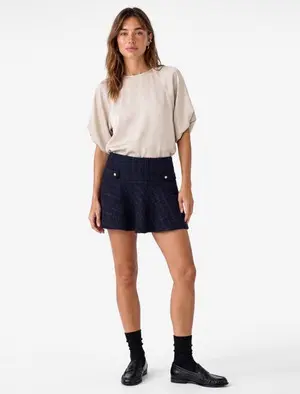 Koton Plaid Tweed Flared Mini Skirt - Navy