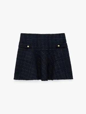 Koton Plaid Tweed Flared Mini Skirt