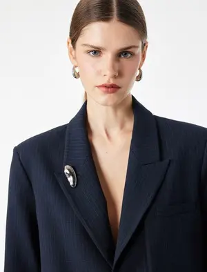 Koton Long Sleeve Double-breasted Pinstripe Blazer