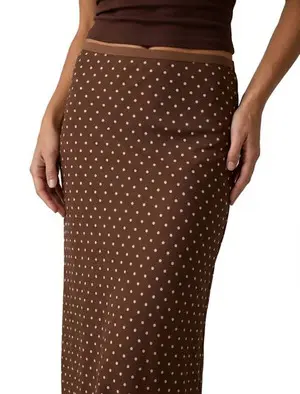 Koton Polka Dot Flared Midi Satin Skirt