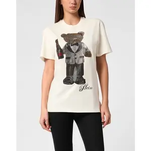 Philipp Plein Cotton Fit T-shirt Teddy Waiter Strass - Offwhite