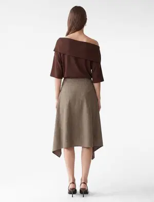 Koton Houndstooth Asymmetric Handkerchief Hem Midi Skirt