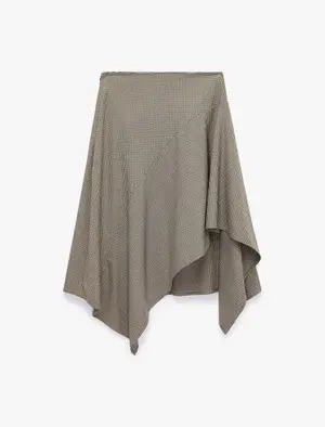 Koton Houndstooth Asymmetric Handkerchief Hem Midi Skirt