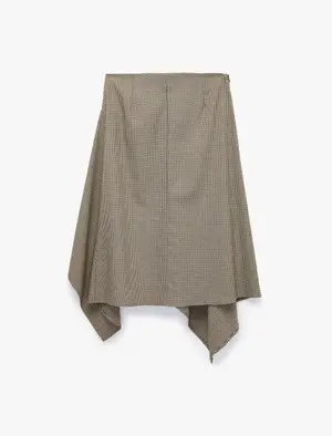 Koton Houndstooth Asymmetric Handkerchief Hem Midi Skirt