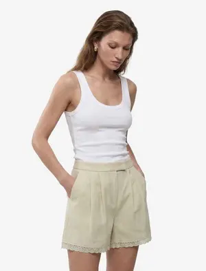Koton Linen Blend Mid Rise Pocket Detail Shorts With Lace Trim