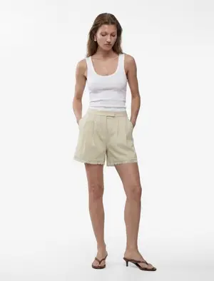 Koton Linen Blend Mid Rise Pocket Detail Shorts With Lace Trim