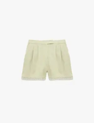 Koton Linen Blend Mid Rise Pocket Detail Shorts With Lace Trim