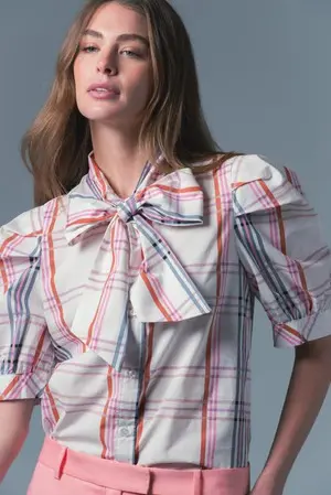 The Shirt By Rochelle Behrens The French Bow Shirt - Multi Plaid