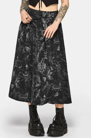 DISTURBIA Kosmara Map Print Midi Skirt - Black