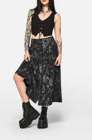 DISTURBIA Kosmara Map Print Midi Skirt