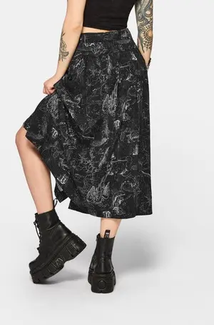 DISTURBIA Kosmara Map Print Midi Skirt