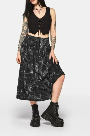 DISTURBIA Kosmara Map Print Midi Skirt