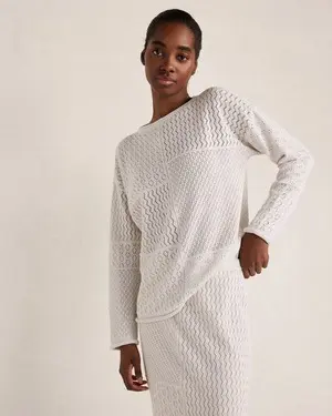 HAVEN WELL WITHIN Organic Cotton Mixed Stitch Roll Neck Sweater - White Oak