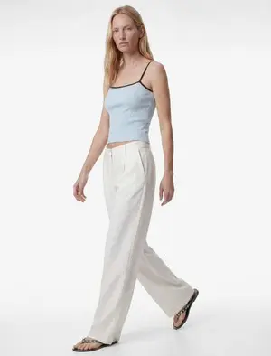 Koton Linen Blend Pleated Tailored Wide Leg Pants