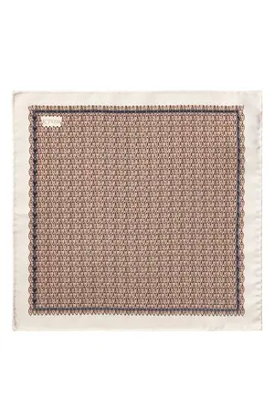 Eton Geo Silk Oxford Pocket Square - Medium Brown