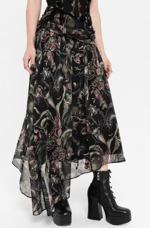 DISTURBIA Dionaea Asymmetric Maxi Skirt - Black