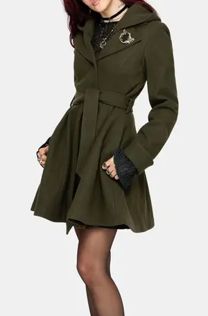 DISTURBIA Cyrene Belted Removable Hood Coat
