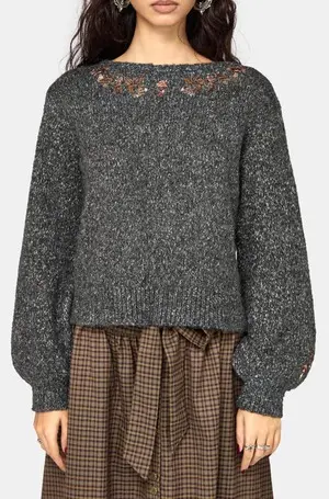 DISTURBIA Beatrix Mushroom Knit Sweater - Green
