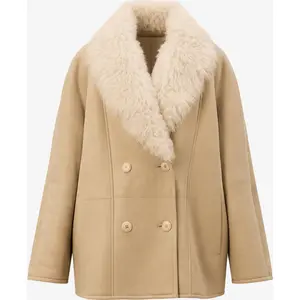 MINE BILGI Adagio Double-breasted Merino Curly Shearling Jacket - Chalk