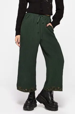 DISTURBIA Elio Crinkle Embroidered Culotte - Green
