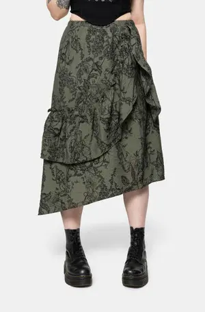 DISTURBIA Orla Foxglove Potion Ruffle Midi Skirt