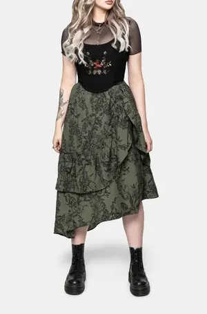DISTURBIA Orla Foxglove Potion Ruffle Midi Skirt