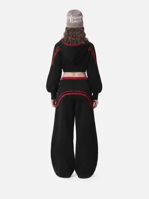 AELFRIC EDEN Cropped Contrast Zip Up Hoodie - Black