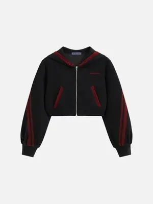 AELFRIC EDEN Cropped Contrast Zip Up Hoodie - Black