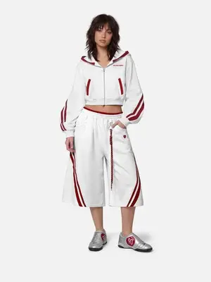 AELFRIC EDEN Cropped Contrast Zip Up Hoodie Grey