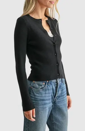 ALL IN FAVOR Lace Inset Layered Cardigan - Black Ivory