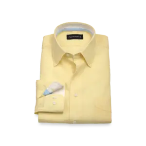 PAUL FREDRICK Linen Point Collar Poplin Slim Contrast Trim Button Cuff Long Sleeve Shirt - Light Yellow